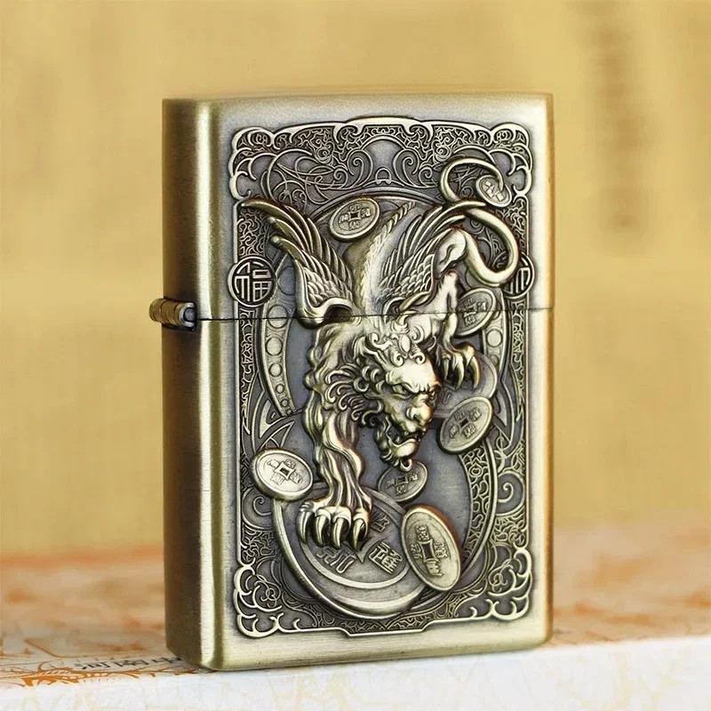 3D Gasoline Lighter High End Bronze Brushed Stainless Steel Lighter ...