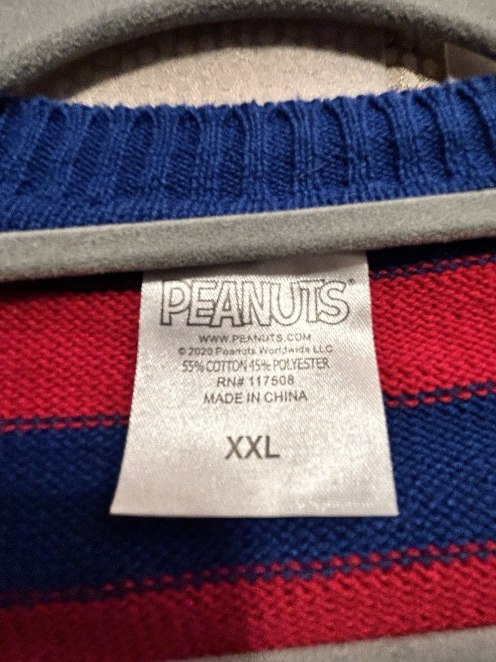 Peanuts Snoopy Sweater Size XXL Blue Red Striped Chenille Christmas | eBay