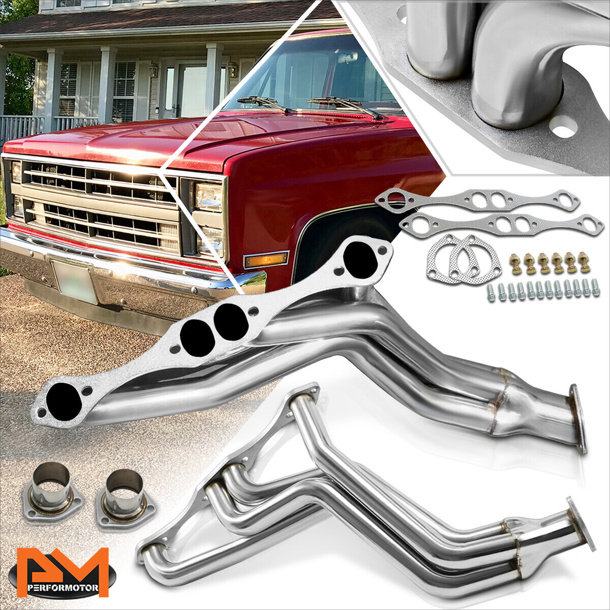 For 35-48 Chevy SBC Small Block 265-400 Stainless Steel Exhaust Header ...