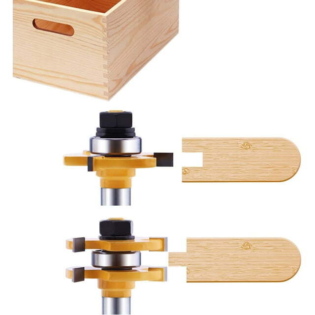 2 PCS Tongue and Groove Router Bit Set 1/4 Shank 3 Teeth Adjustable T ...