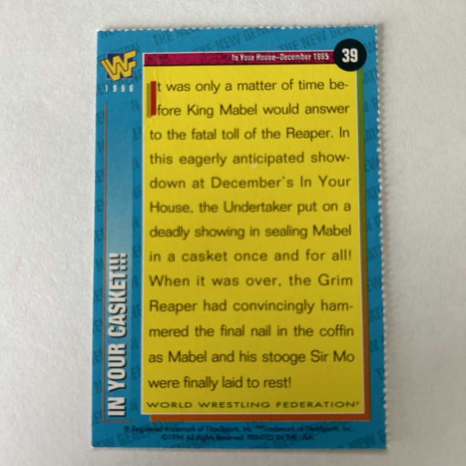 1996 WWF Magazine Card #39 IN YOUR CASKET! MABEL SIR MO UNDERTAKER GRIM ...