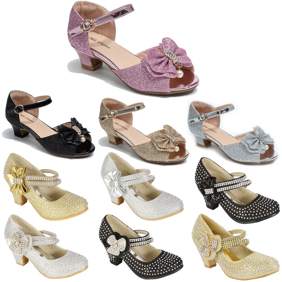 GIRLS WEDDING SHOES PARTY BRIDESMAID DIAMANTE LOW HEEL MARY JANE ...