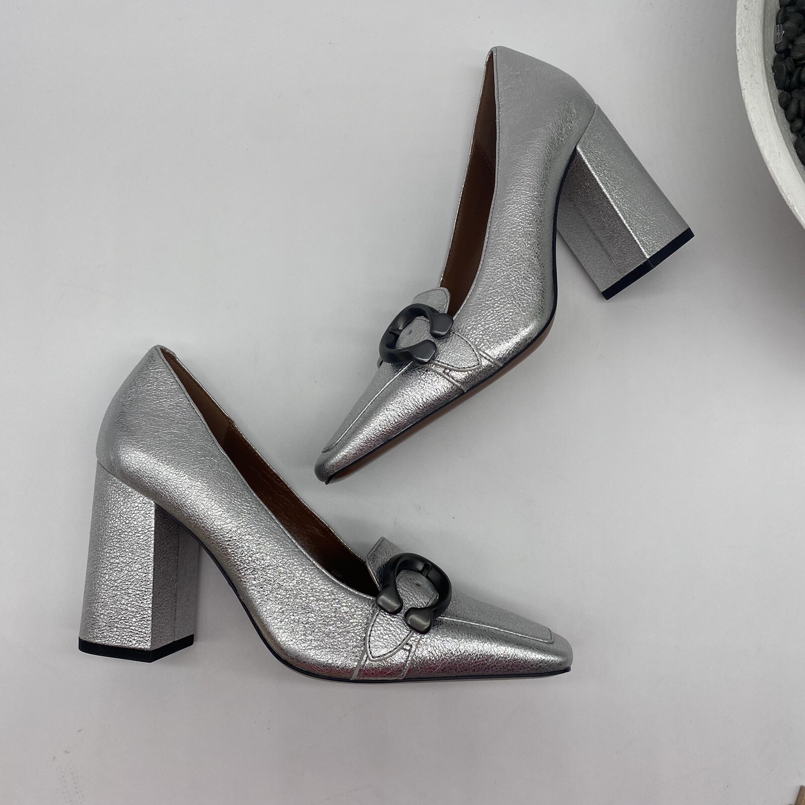 COACH 85 mm Jade Pump metallic Silver square toes loa… - Gem