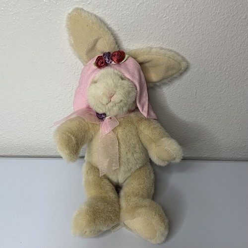 Russ Berrie Bonnet Bunny Rabbit Plush Tan Hat Flowers Pink Bow Easter ...