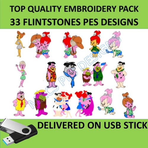 The Flintstones PES designs 33 Machine Embroidery files on USB brother ...