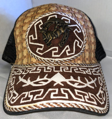 Western Rodeo Bull and Rider Suede And Straw Truckers Snapback Mesh Cap ...