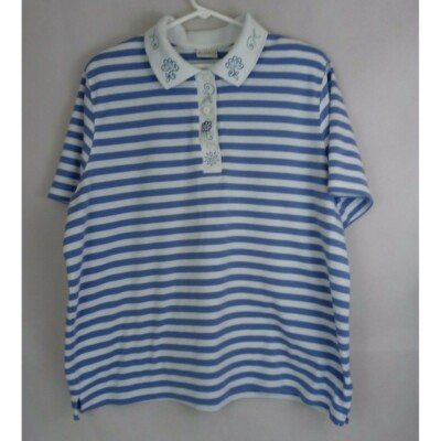 Koret Francisca Lavender & White Striped Shirt With Embroidered Collar ...