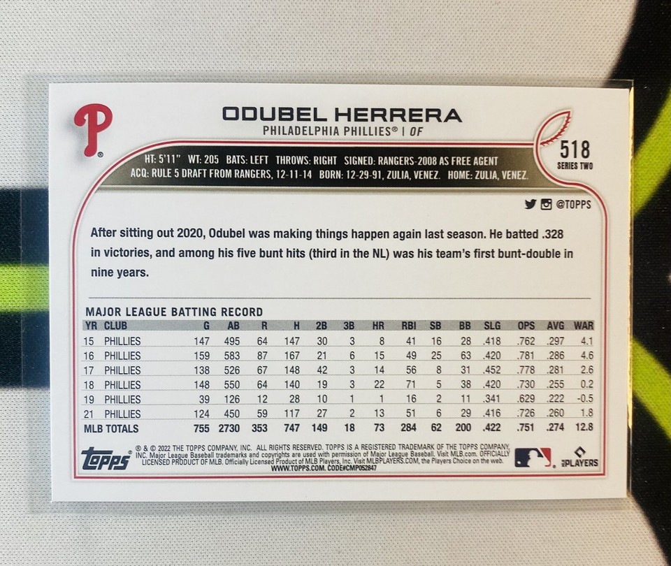 2022 Topps Series 2 ODUBEL HERRERA Rainbow Foil - PHILADELPHIA PHILLIES - #518 | eBay