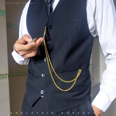 Gold Waldemar Double Albert Pocket Watch Chain, Swivel & Drop FOB017 | eBay