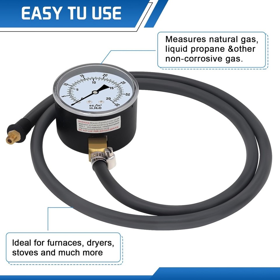 Manometer Gas Pressure Tester, Natural Gas or LP Gas Manifold Pressure ...