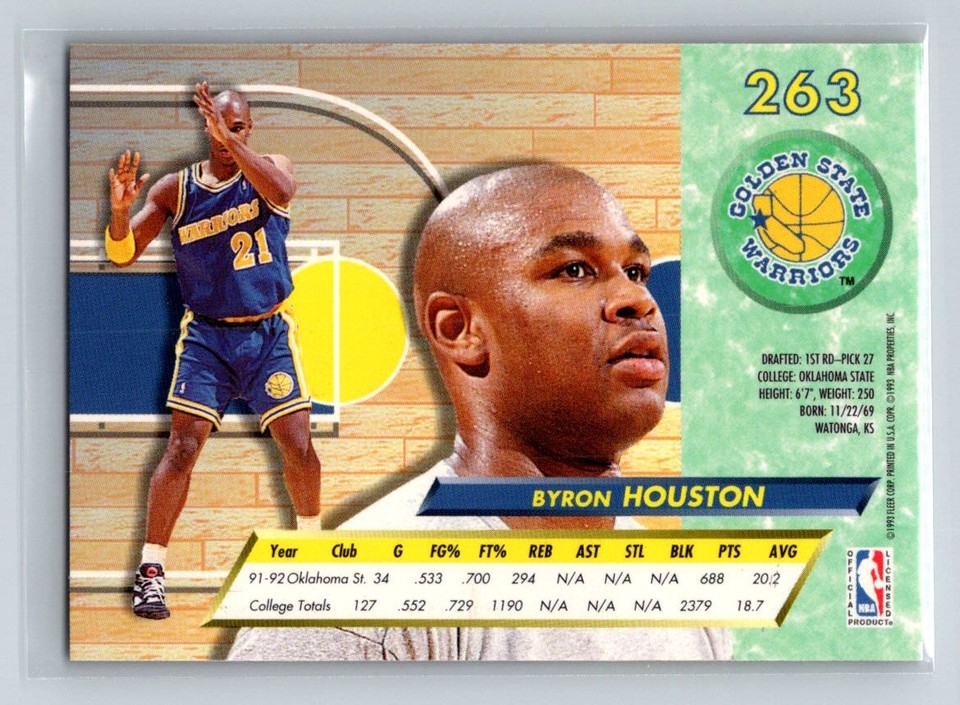 1992-93 Ultra Rookie RC #263 Byron Houston Golden State Warriors ...