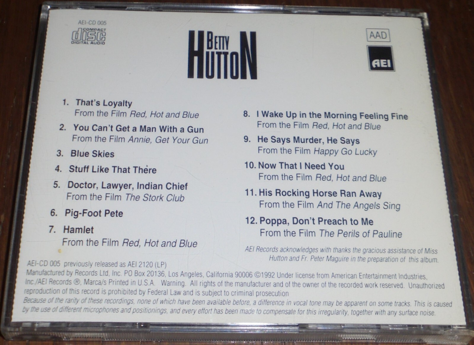 BETTY HUTTON - THE BLONDE BOMBSHELL -12 TRACK CD- AEI-CD 005 | eBay