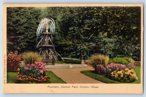 1908 Clinton Massachusetts Vintage Postcard Fountain Central Park ...