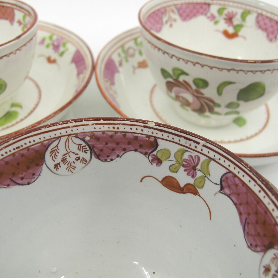 c1800 English Pearlware 3 Sets Tea Bowls & Saucers (6 Pieces) Cups ...