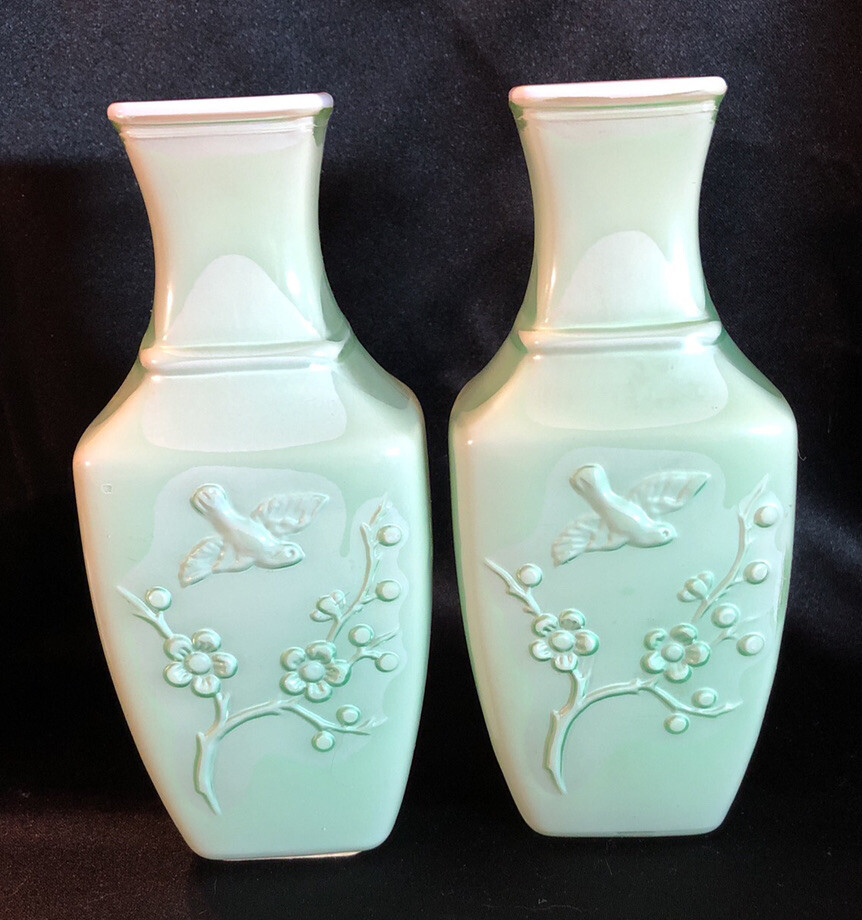 Vintage Pair Of 1982 Avon Spring Dynasty Fragrance Vases Celadon Green ...