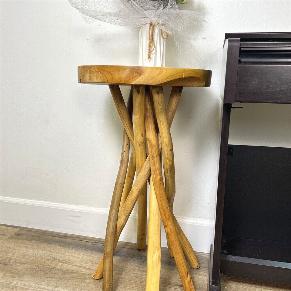 Rustic Solid Wood Top Tree Stump End Table Teak Branch Side Table | eBay
