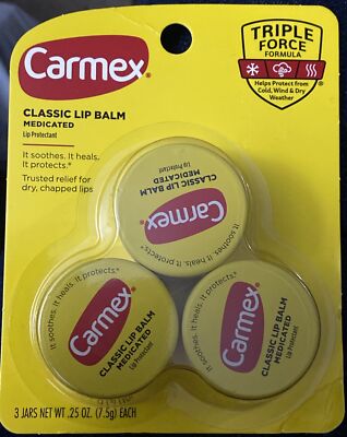 Carmex Classic Medicated Healing Lip Balm Jar Value Pack 3 Count .25 oz ...
