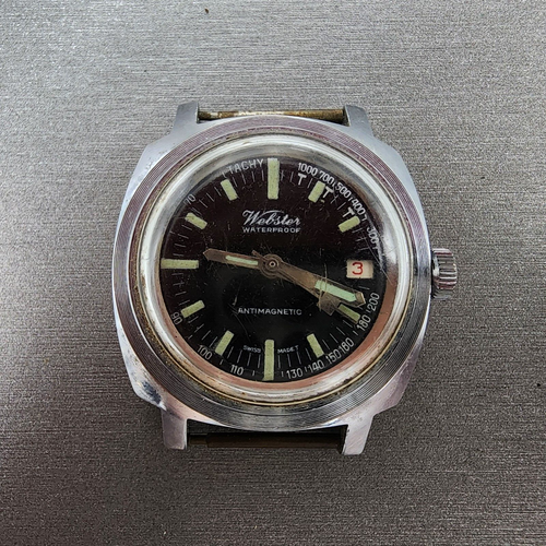 VTG Webster Dive Watch Men 36mm Black Dial Silver Tone Date Manual ...