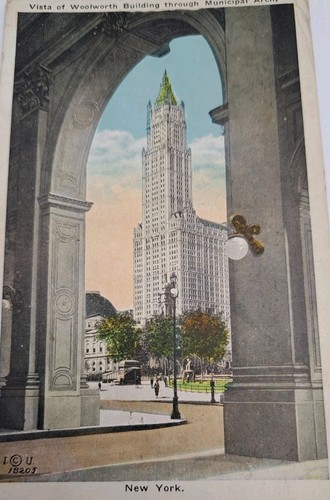 Postcard Vista of Woolworth Building Through Municipal Arch New York ...