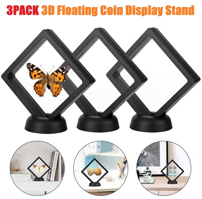 3x 3D Floating Coin Display Stand Frame Box Jewelry Challenge Medal ...