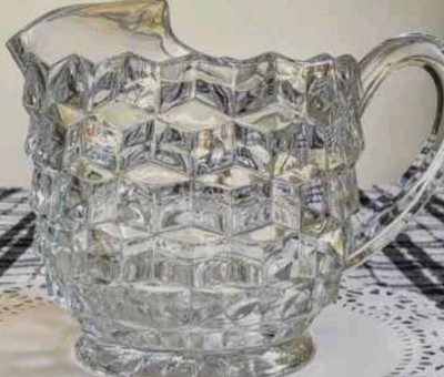 FOSTORIA AMERICAN CUBIST CLEAR GLASS ICE LIP 6.5" SQUATTY FAT PITCHER ...