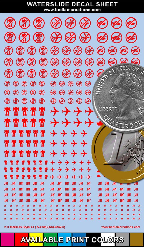 Waterslide Decals Black Kill Markers Style A 2"x3" Decal Sheet +9 Other ...