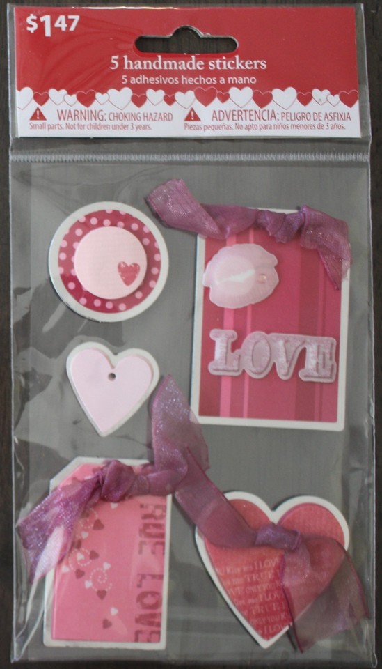 New scrapbook stickers Valentine's Day hearts love embellishments ...