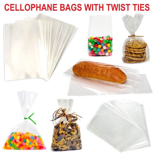 25 Clear Cellophane Sweet Bags with Ties for Cookie Cake Kids Gift ...