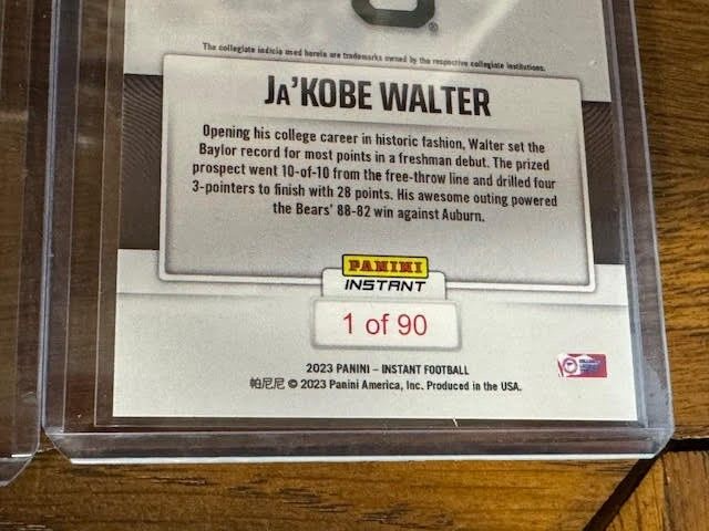 2023 Panini Instant #41 JA'KOBE WALTER RC XRC Baylor Bears SP ERROR ...