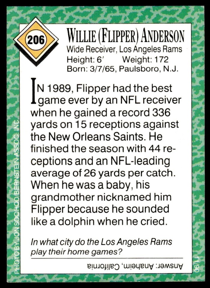 1991 Sports Illustrated for Kids Willie Flipper Anderson Los Angeles ...