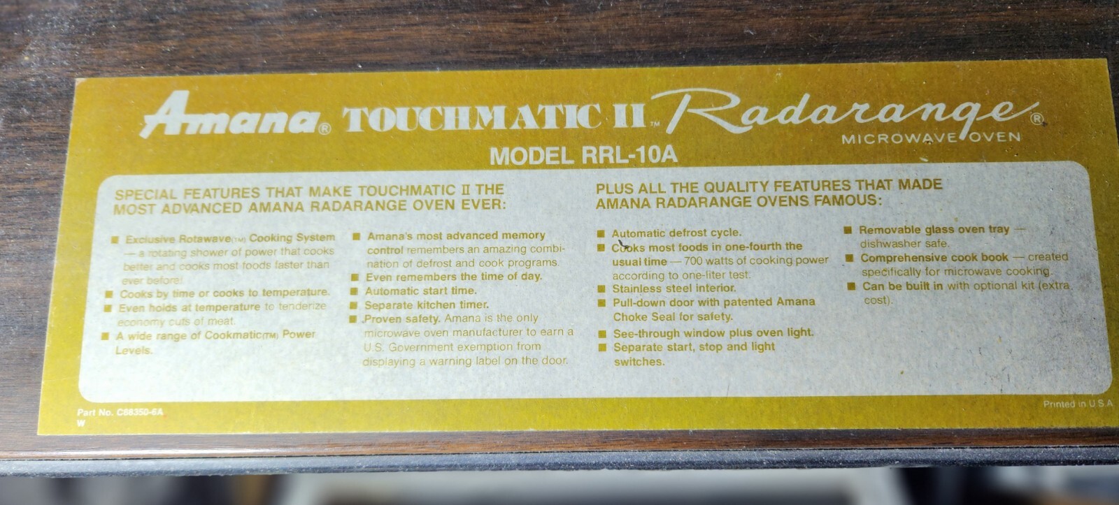 Vintage Amana Chrome Radarange Touchmatic II 01/81 RRL-10A Microwave ...