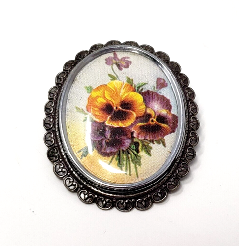 VINTAGE TLM - THOMAS LEE MOTT - MADE IN ENGLAND PANSY BROOCH PIN SIGNED ...