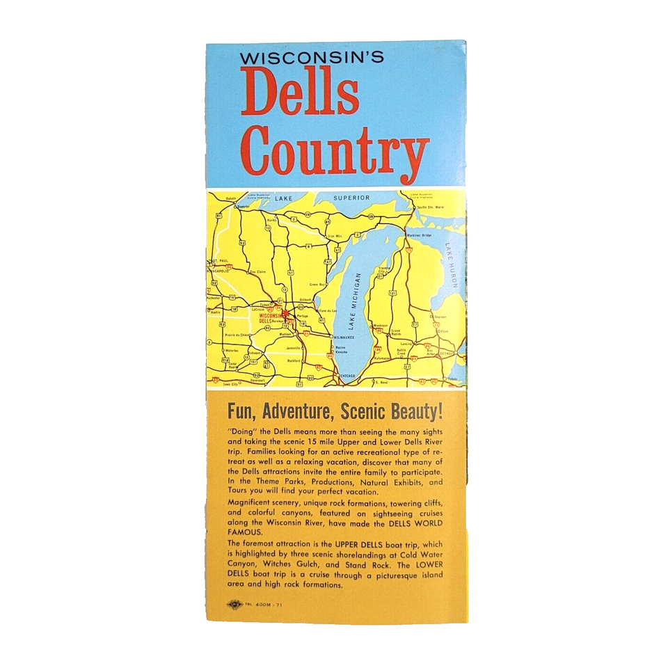 c.1971 Wisconsin Dells Country Lake Delton Brochure Map Vacation ...
