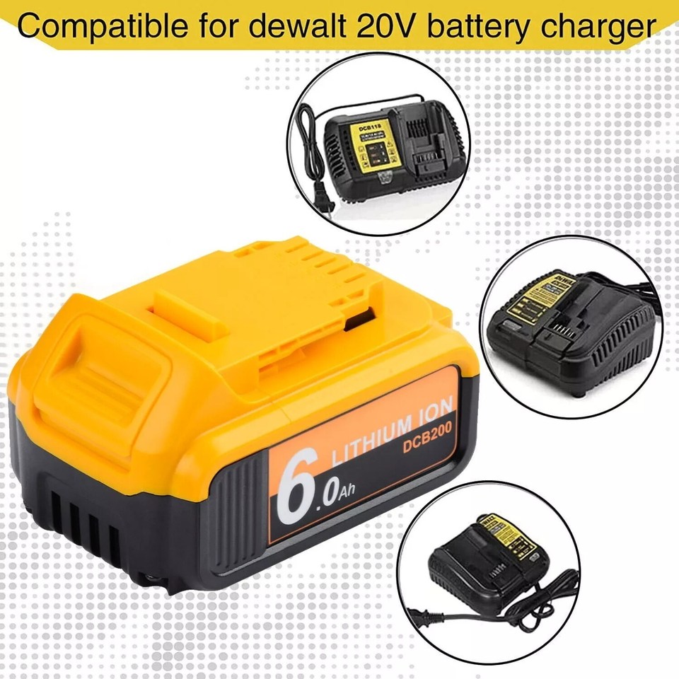 2 Pack 6.0AH Lithium Battery For DeWalt 20V Max XR DCB200 DCB206-2 ...