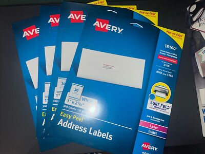 4 Pack Of Avery 8160/18160/5160 Easy Peel Address Labels for Inkjet ...