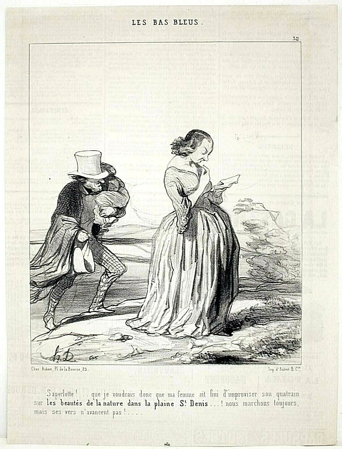 French Lithograph HONORE DAUMIER 'Les Bas Bleus' 1844 12" x 9" | eBay