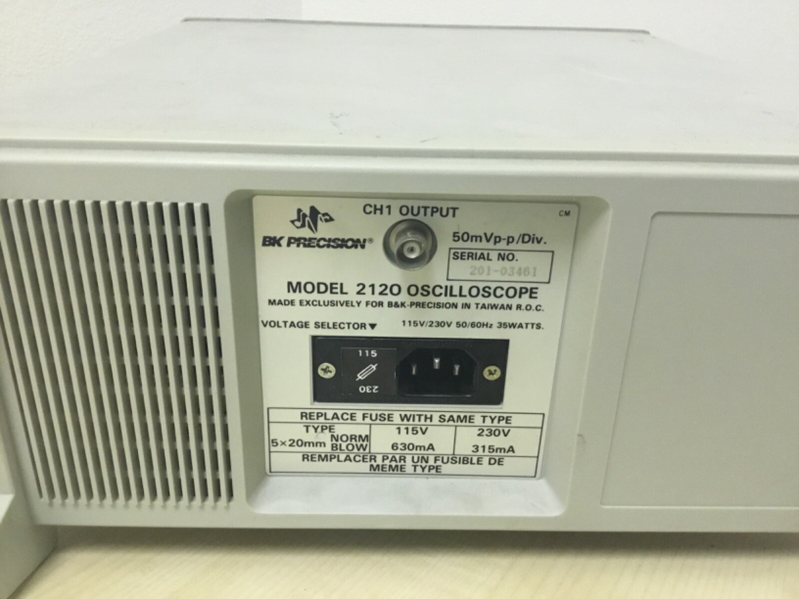 BK Precision Model 2120 Oscilloscope - 115V / 230V-50-60Hz-35 WATTS ...