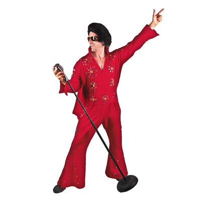 Men's Professional Rock N' Roll King Elvis RED Jeweled Jumpsuit Cape ...