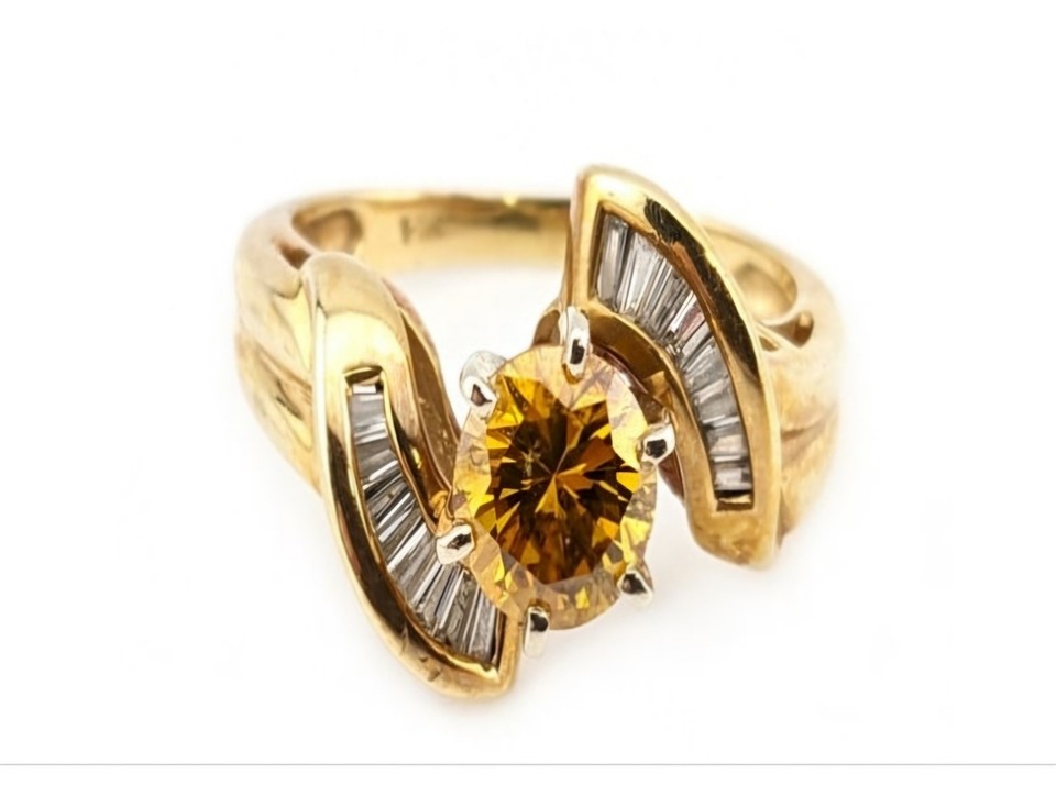 GIA Fancy Intense Yellow Natural Round Diamond With Baguette Diamonds ...