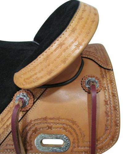 Treeless Saddle Light Brown & Barbwire Tooled Trim Black Suede Seat 15 ...