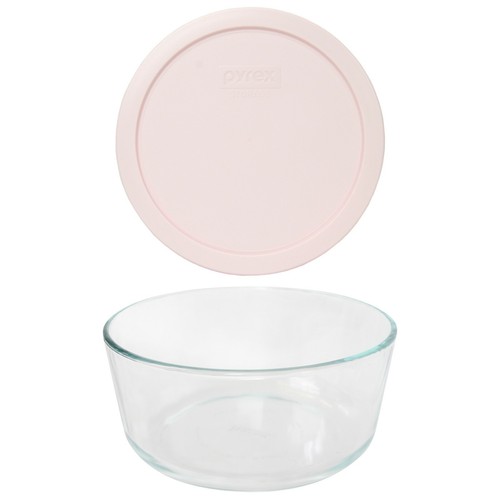 Pyrex 7203 7-Cup Round Glass Storage Bowl & 7402-PC Loring Pink Plastic ...