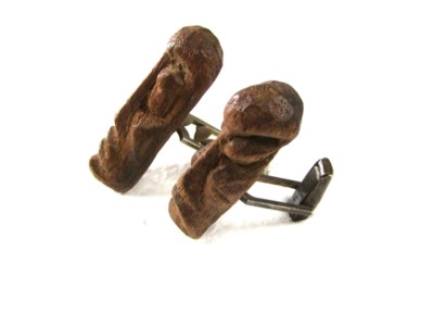 Vintage Sterling Silver Miniature Wooden Tribal Head Cufflinks Hand ...