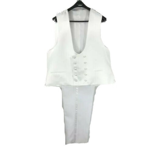 Soprano Men's White 3 Piece Tuxedo Suit Satin Trim Pleated Front Pants ...