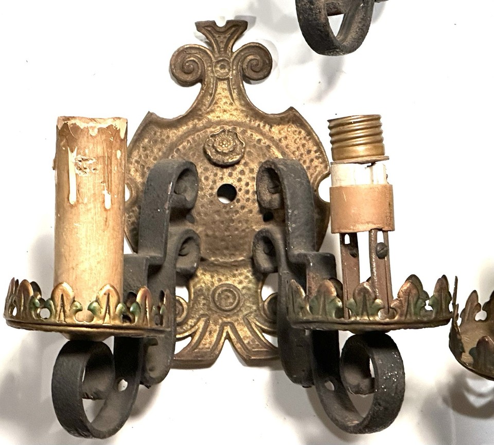 Trio Vintage Iron Wall Sconces Arts & Crafts Mission Gothic For ...