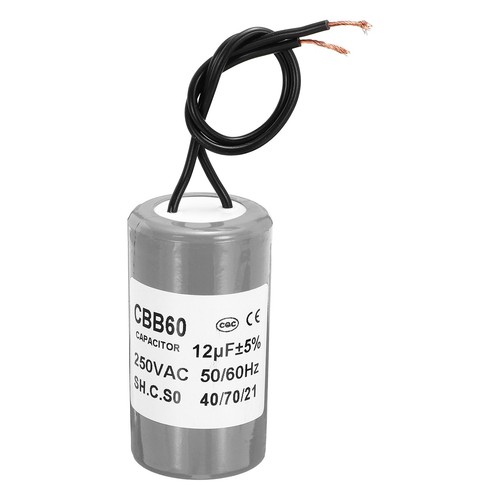CBB60 12uf Running Capacitor,AC 250V 2 Wires 50/60Hz Cylinder Grey ...