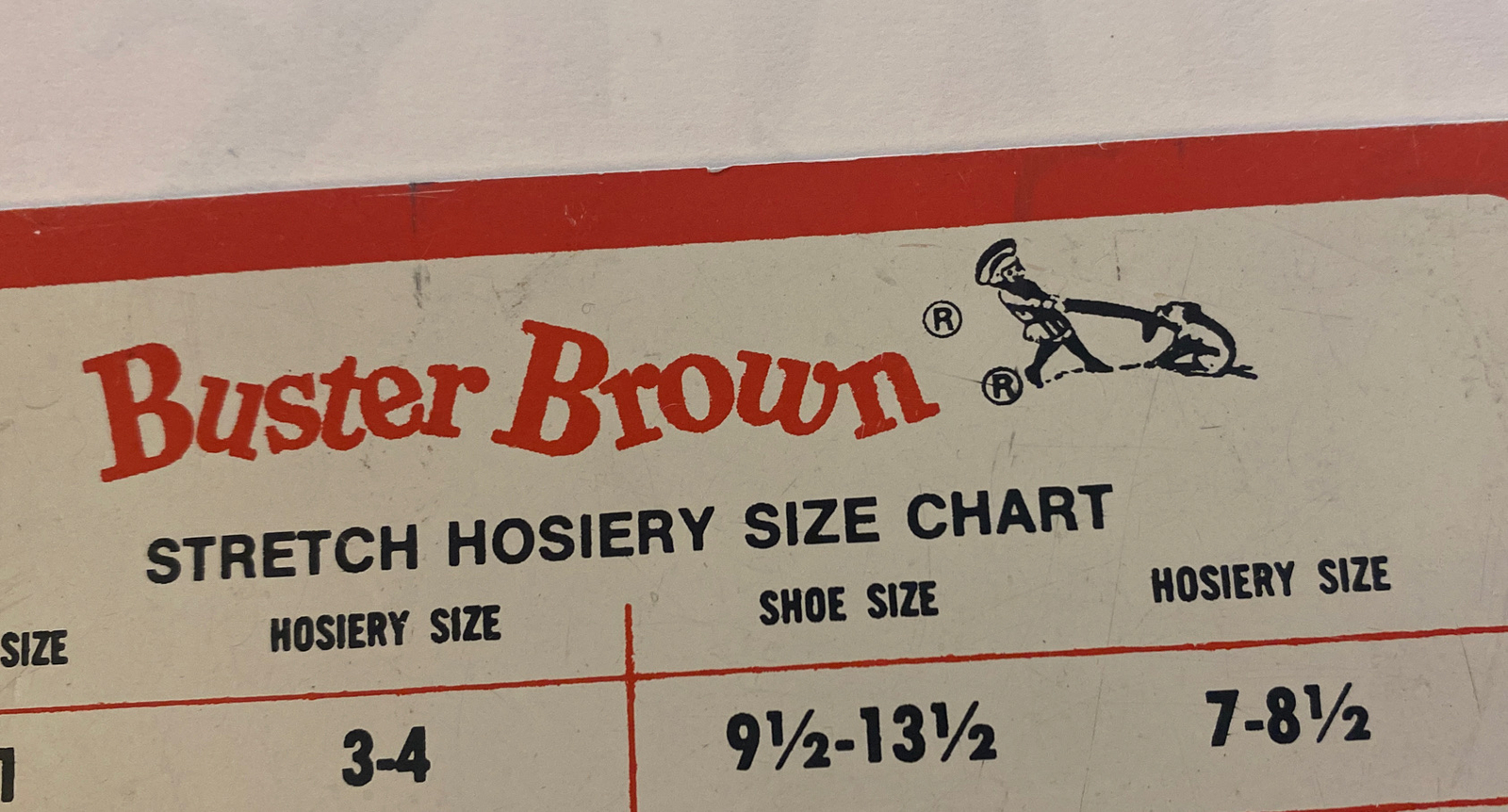 Vintage buster brown stretch hosiery size chart sign made in USA | eBay
