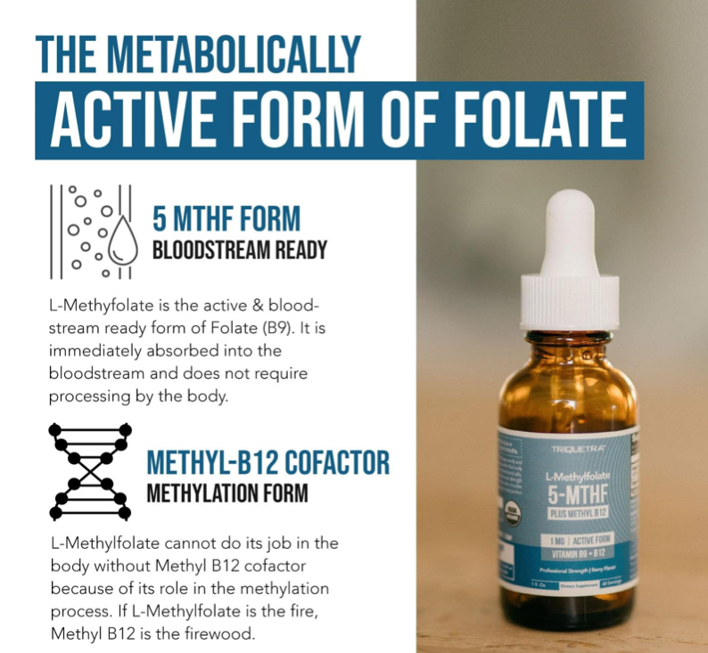 Organic Methyl Folate 1000mcg B12 Sublingual Liquid Berry Flavor 300 ...