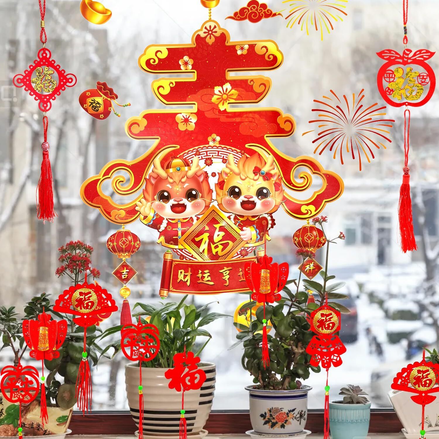 34 Pcs Chinese New Year Decorations Hanging Red Ornaments Chinese Lunar ...