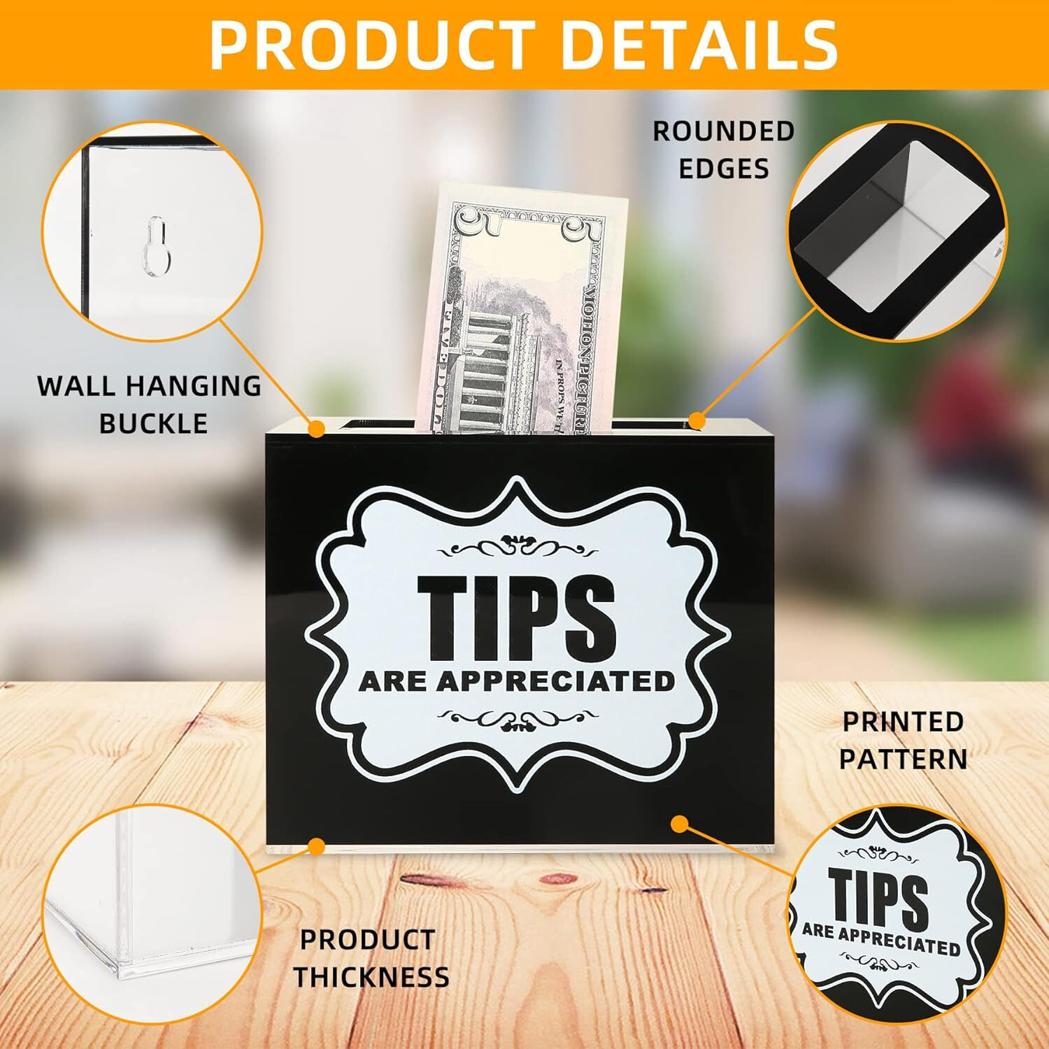 Acrylic Tip Collection Box money donation container performer worker ...