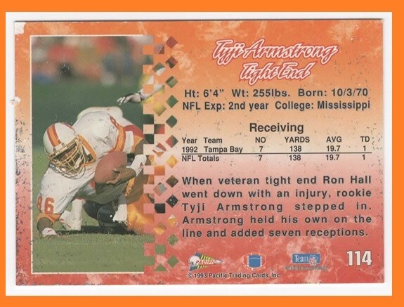 1993 Pacific Football Card #114 Tyji Armstrong Tampa Bay Buccaneers | eBay